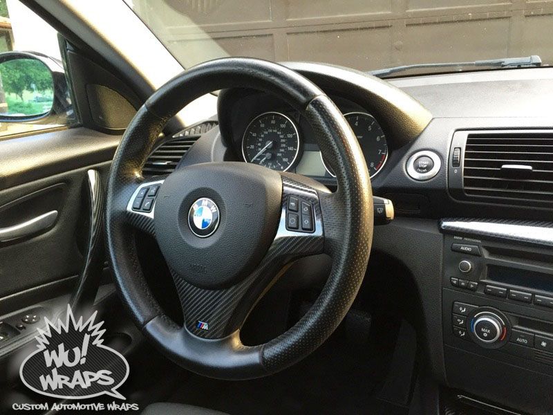 BMW e82 1-series interior trim 5D4D CF vinyl wrap Wu! Wraps seattle wa ...
